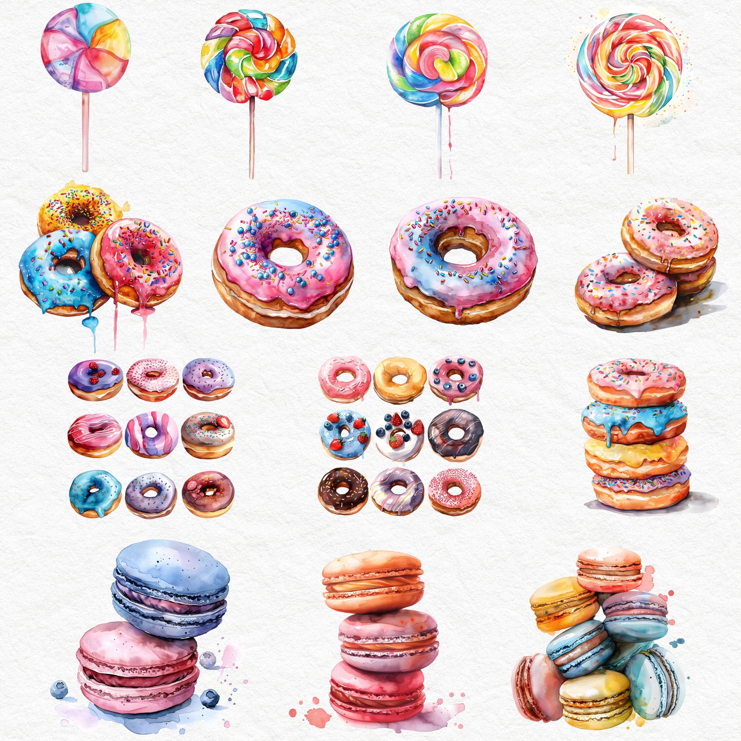 Watercolor Delicious Dessert Clipart Bundle, Premade Candy Clipart ...