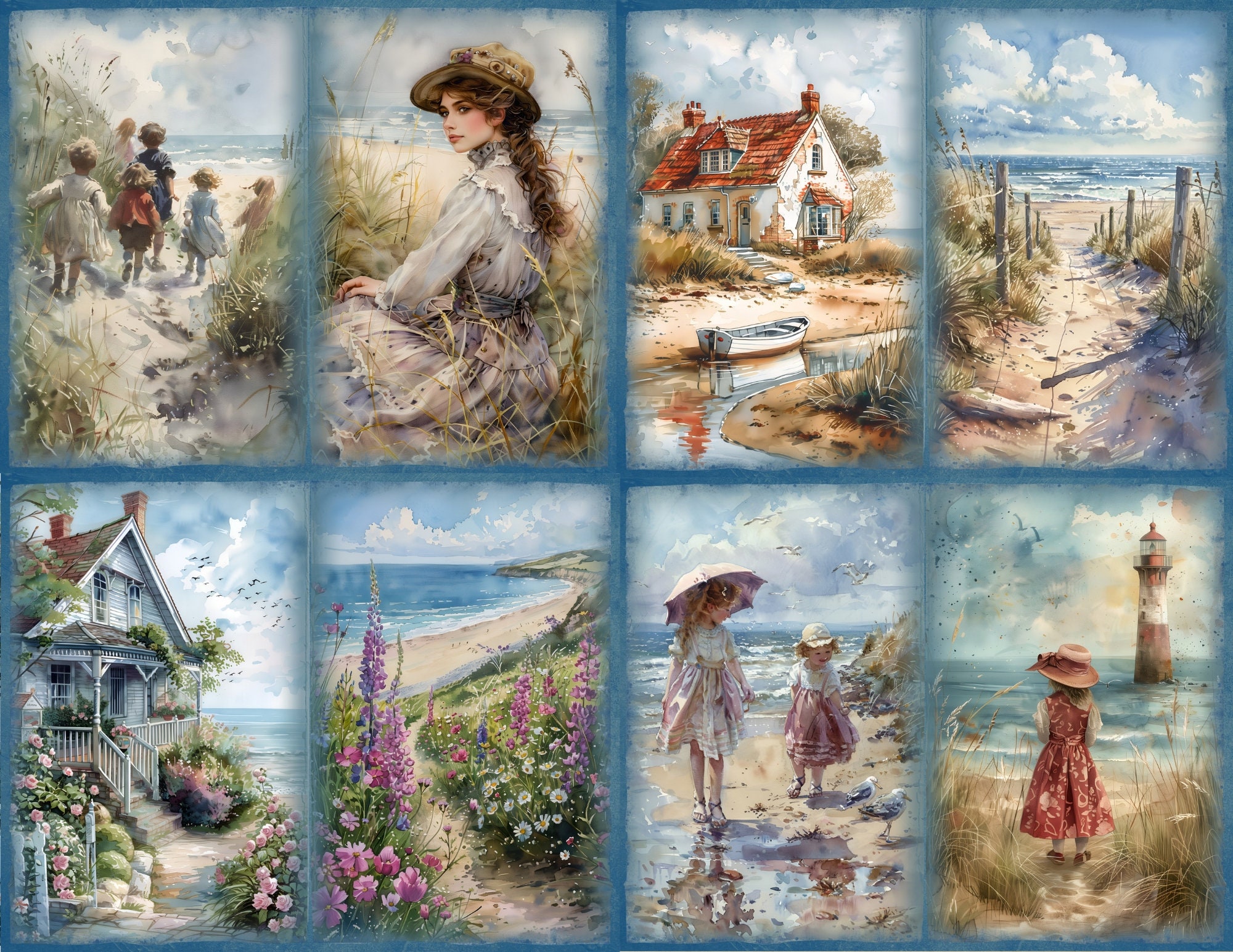 Vintage Seaside Vacation Junk Journal Pages, Vintage Coastal Papers ...