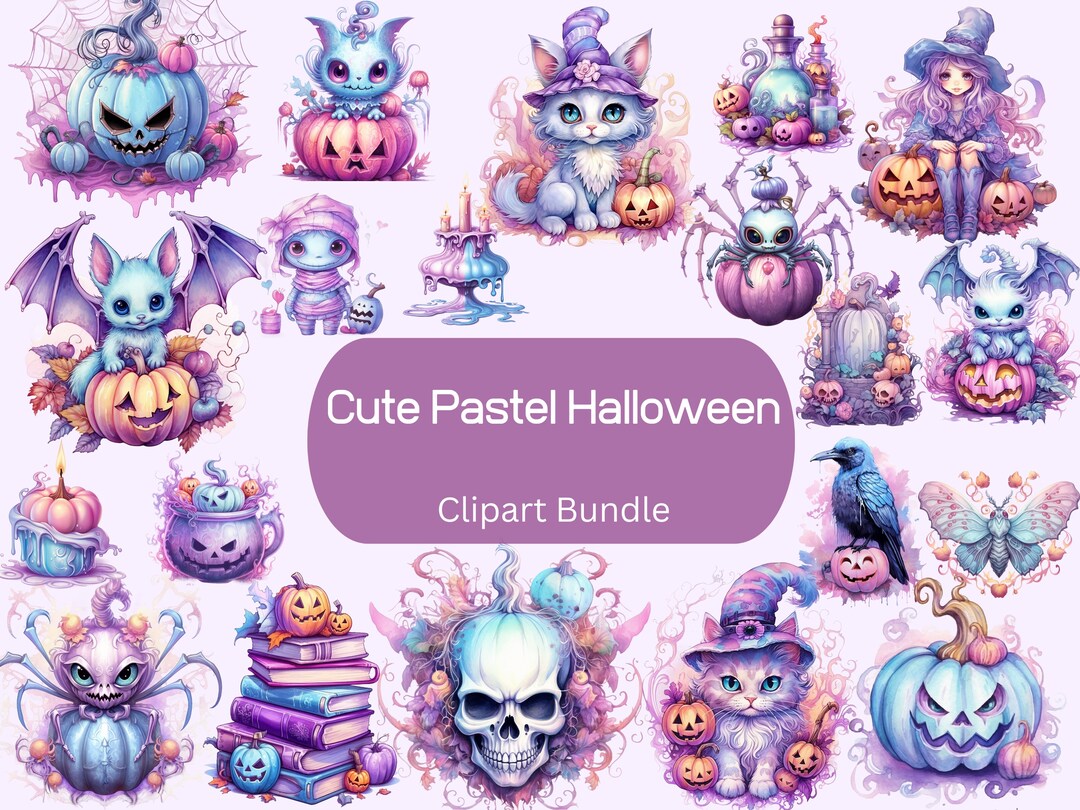 20 Cute Pastel Halloween Clipart Bundle, Halloween Graphics, Cute ...