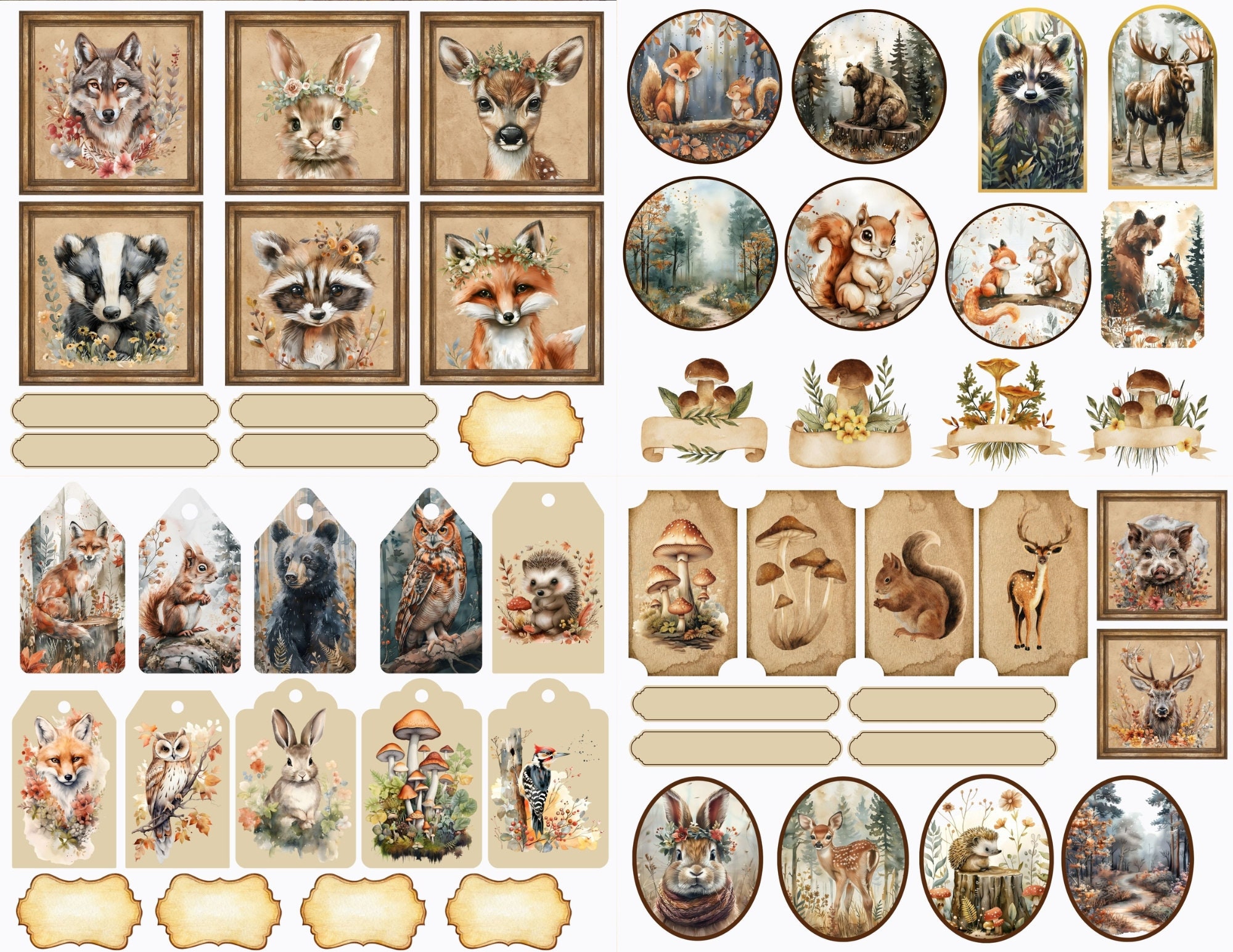 Woodland Animals Junk Journal Kit, Forest Animals Digital Download ...