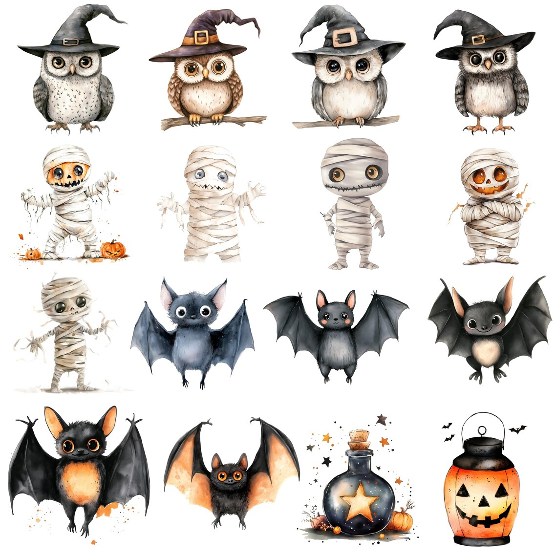 Watercolor Cute Halloween Clipart Mega Bundle, Kids PNG Graphics - Etsy