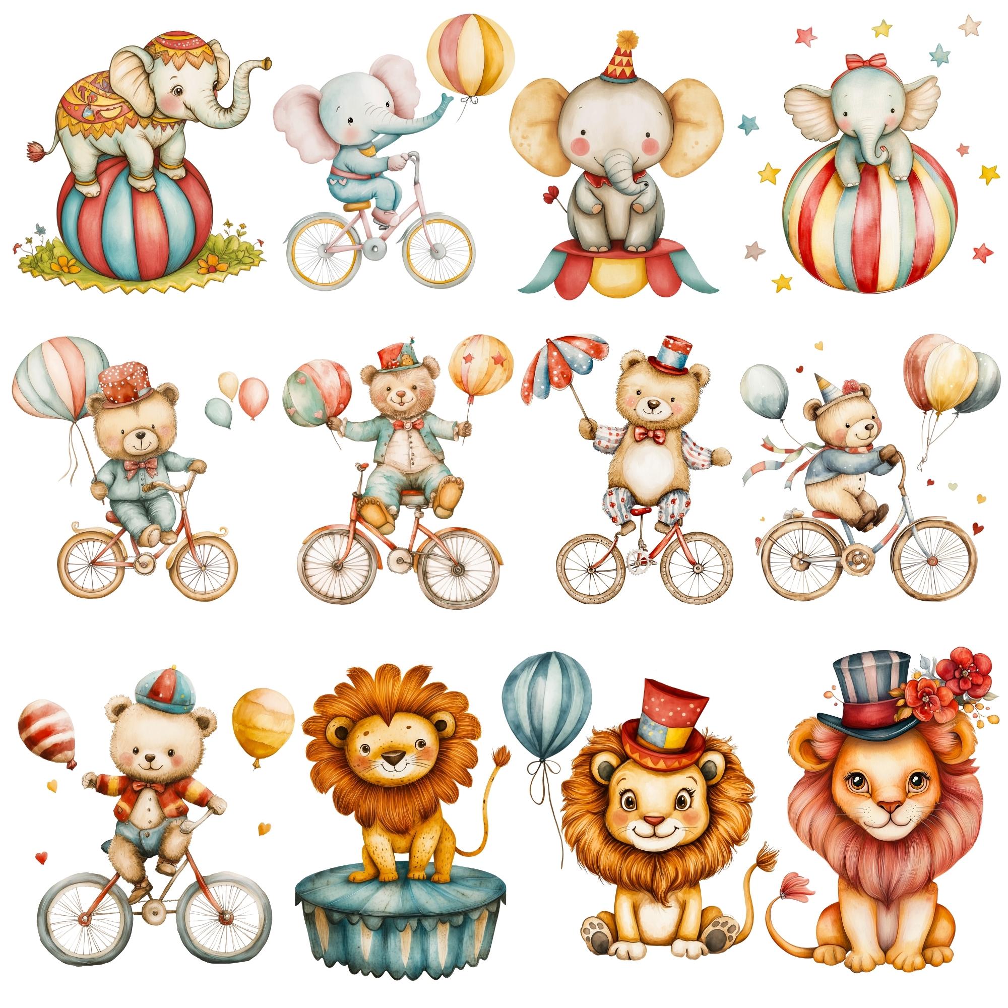 Watercolor Circus Clipart Bundle, Carnival Animals PNG (digital ...