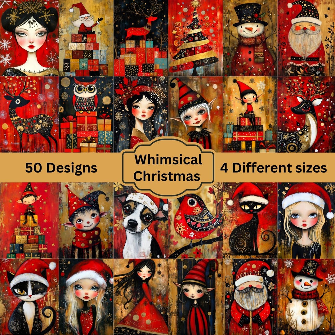 Whimsical Christmas Journaling Kit: Printable Collage Papers (digital ...