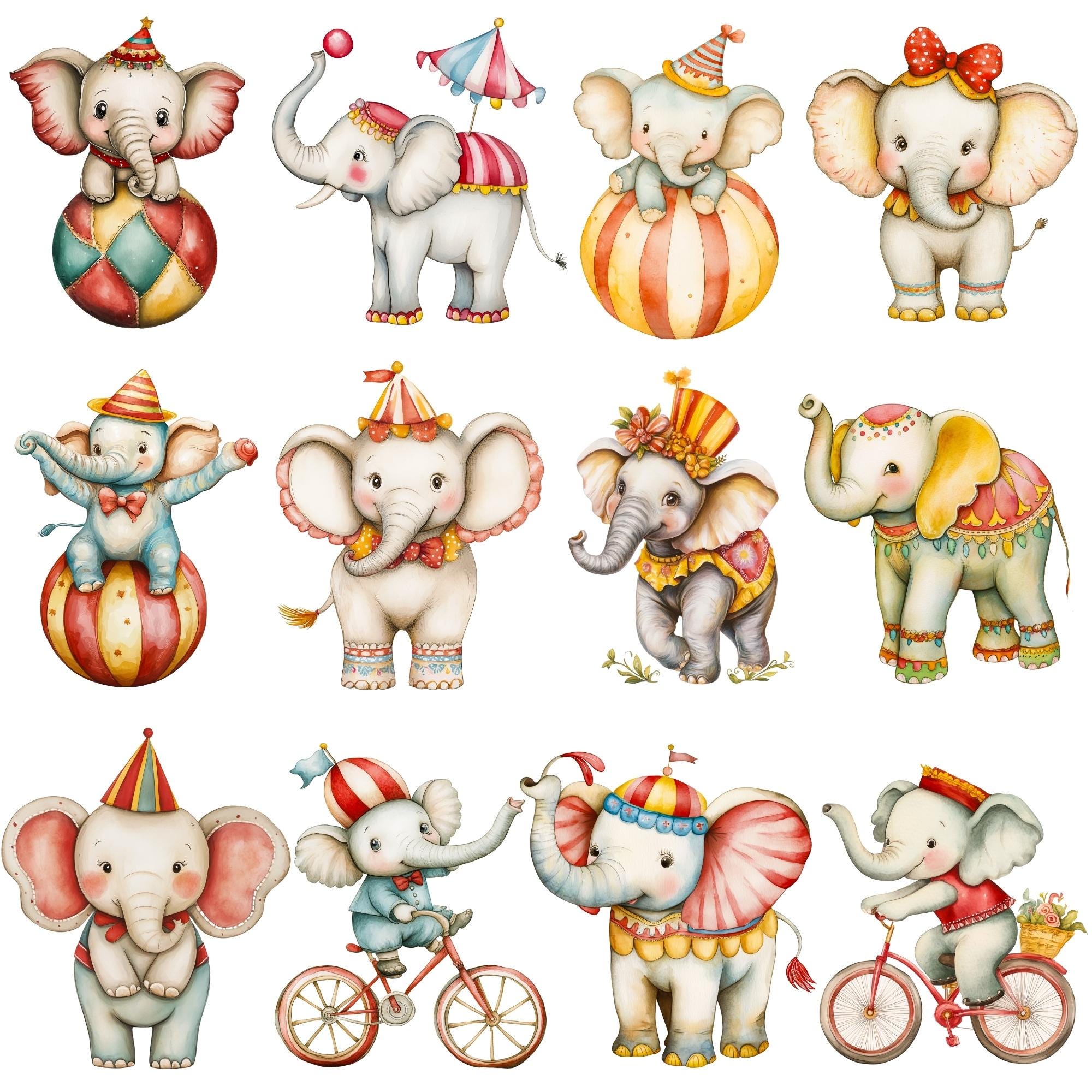 Watercolor Circus Clipart Bundle, Carnival Animals PNG (digital ...