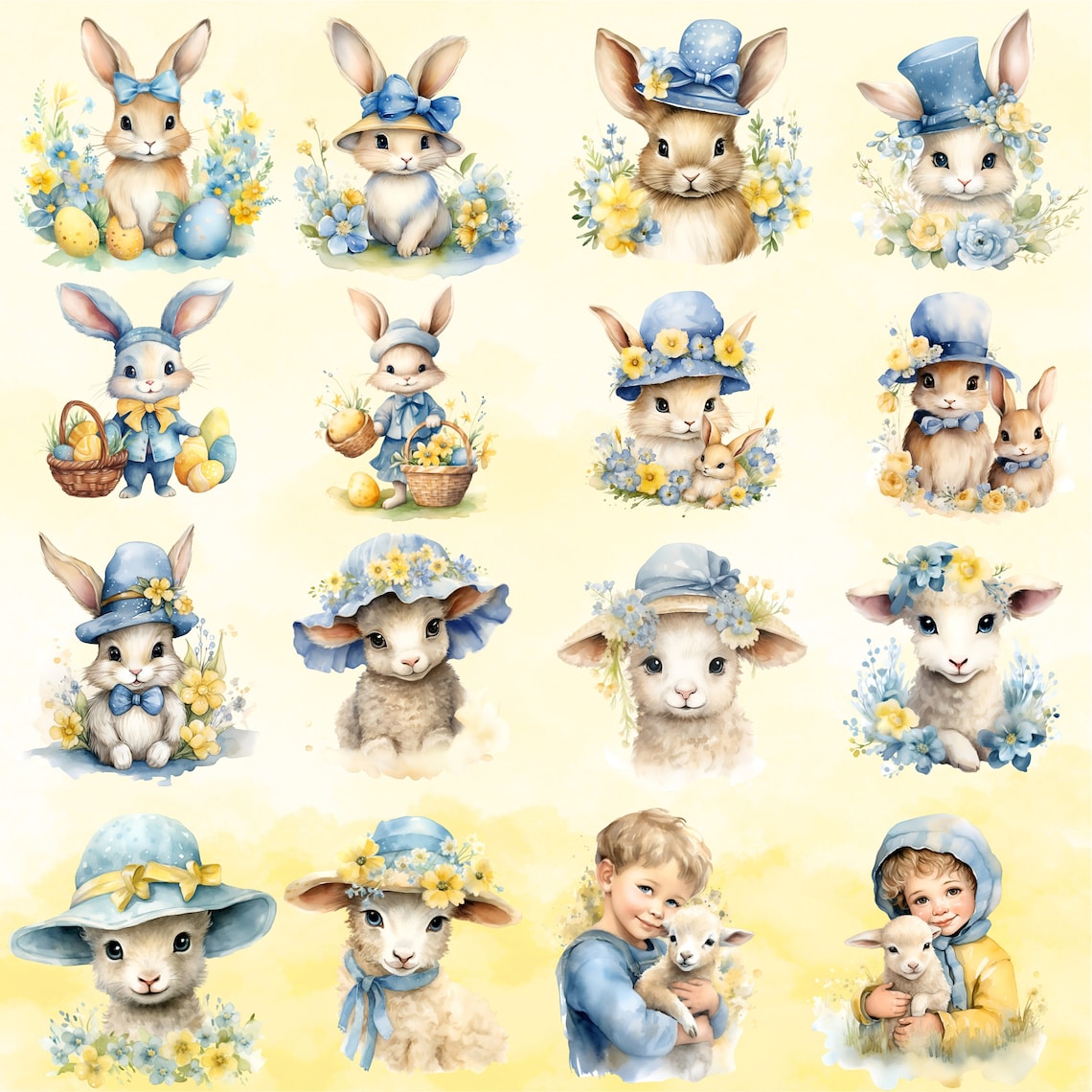 Watercolor Happy Easter Clipart Bundle, Farmhouse Easter Clipart ...