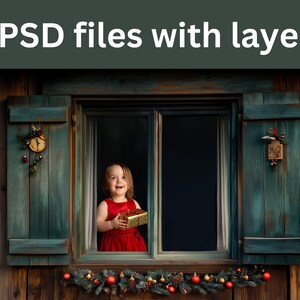 Rustic Christmas Window Digital Backdrop: Cozy Holiday Overlay (2 PSD ...