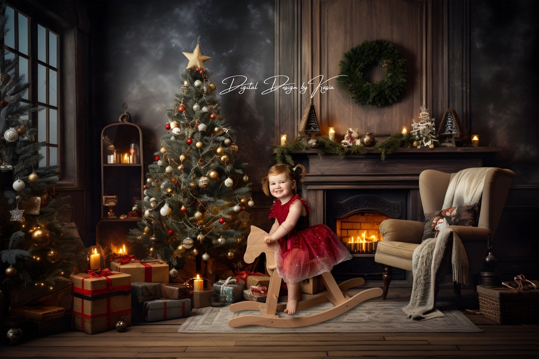 Christmas Digital Backdrop, Cosy Christmas Room Digital Background ...
