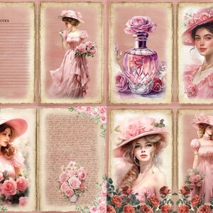 Watercolor Vintage Rose Junk Journal Kit, Victorian Lady Pink Rose ...