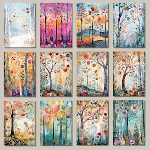 Whimsical Forest Printable Backgrounds, Forest Four Seasons Digital ...