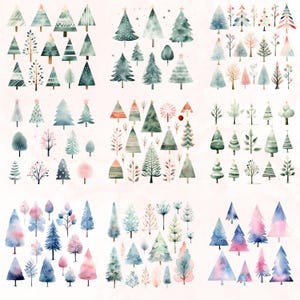 Nordic Christmas Tree Clipart: Watercolor Pine Patterns (digital ...