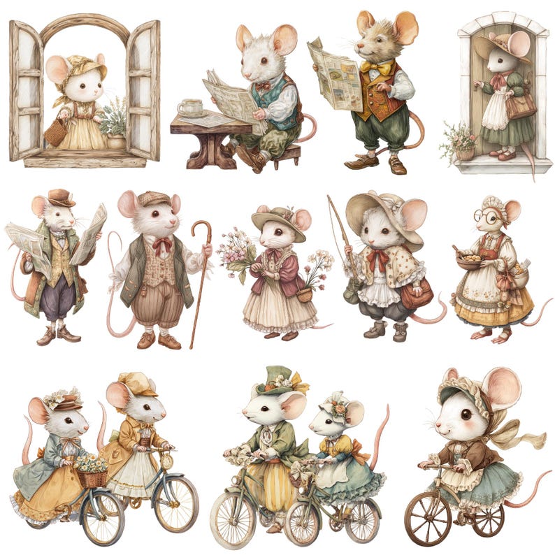 Watercolor Mouse Tales Clipart: Vintage Mice PNG Bundle (55 Designs) - Etsy