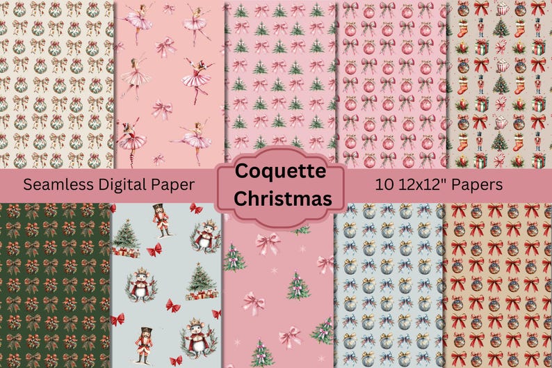 Coquette Christmas Digital Paper: Seamless Bow Patterns (digital ...