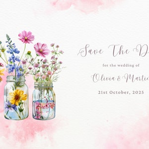 Watercolor Wildflowers in Mason Jars Clipart, Premade Wild Floral ...