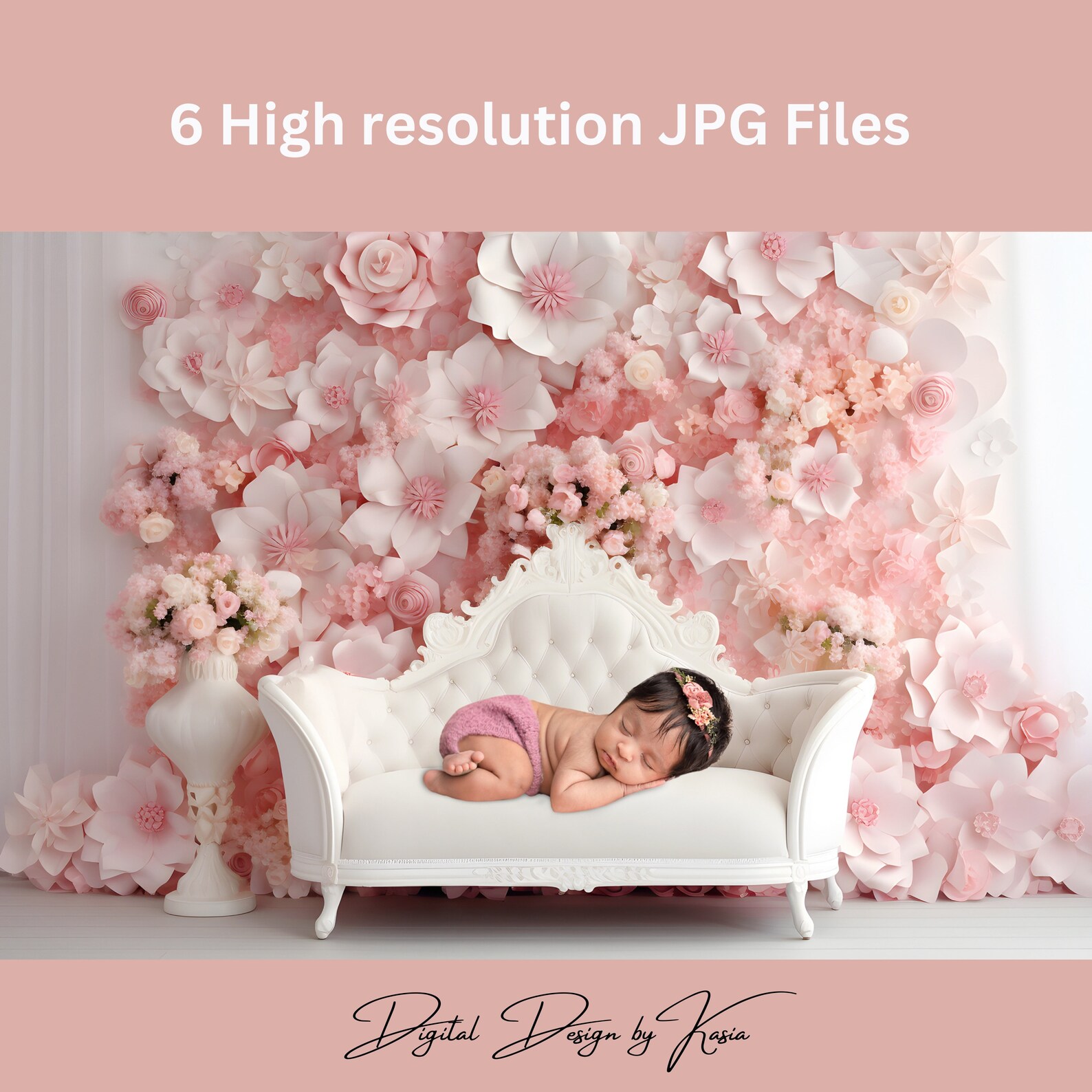 Newborn Digital Backdrop Bundle, Princess Newborn Bed, Newborn Floral ...