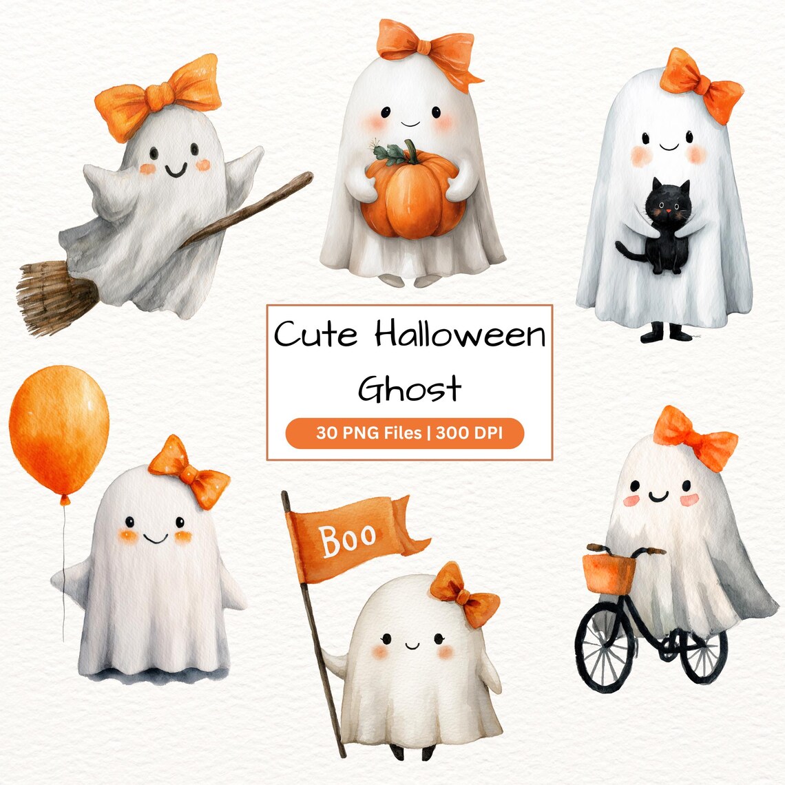 Cute Little Halloween Ghost Clipart Bundle, Halloween Graphics, Kids ...