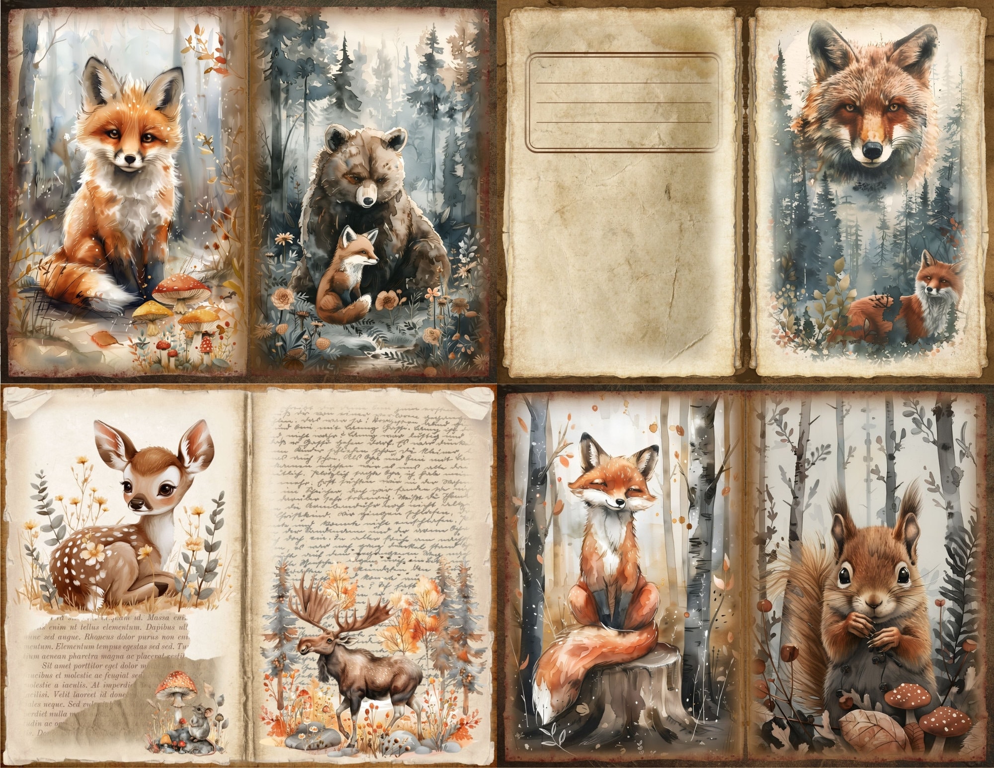 Woodland Animals Junk Journal Kit, Forest Animals Digital Download ...