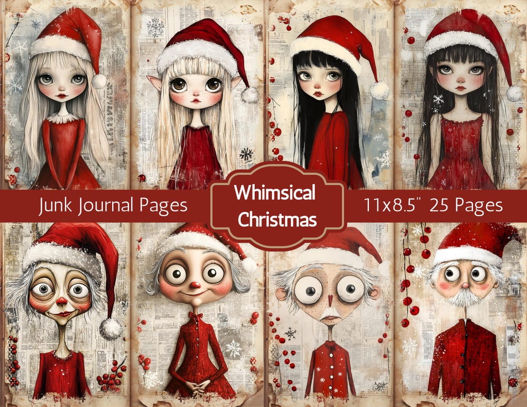 Whimsical Christmas Portraits Junk Journal Pages: Holiday Collage ...