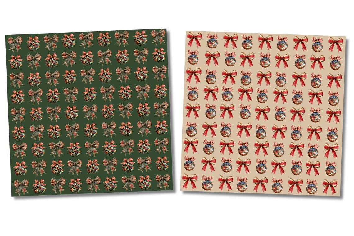 Coquette Christmas Digital Paper: Seamless Bow Patterns (digital ...