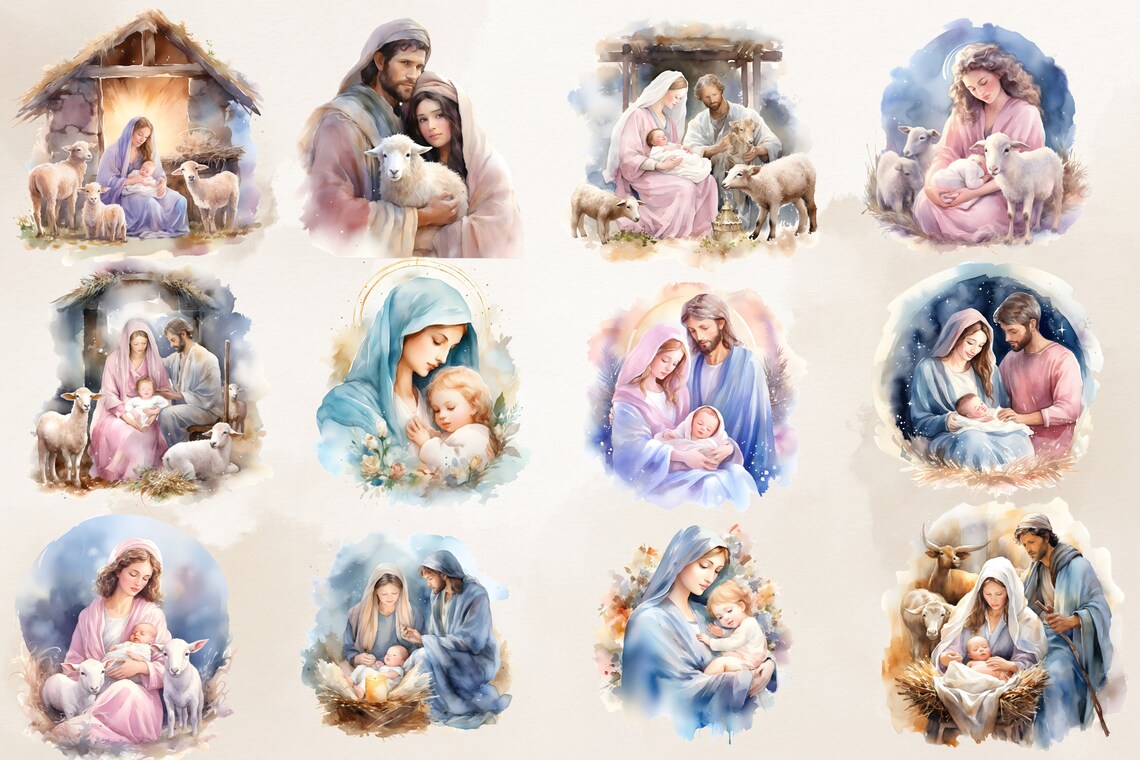 Watercolor Nativity Clipart Bundle: Christmas PNG Scenes (digital ...