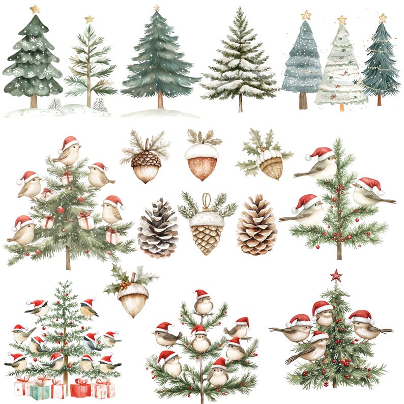 Woodland Christmas Clipart Bundle: Festive Animals, Holiday Graphics ...