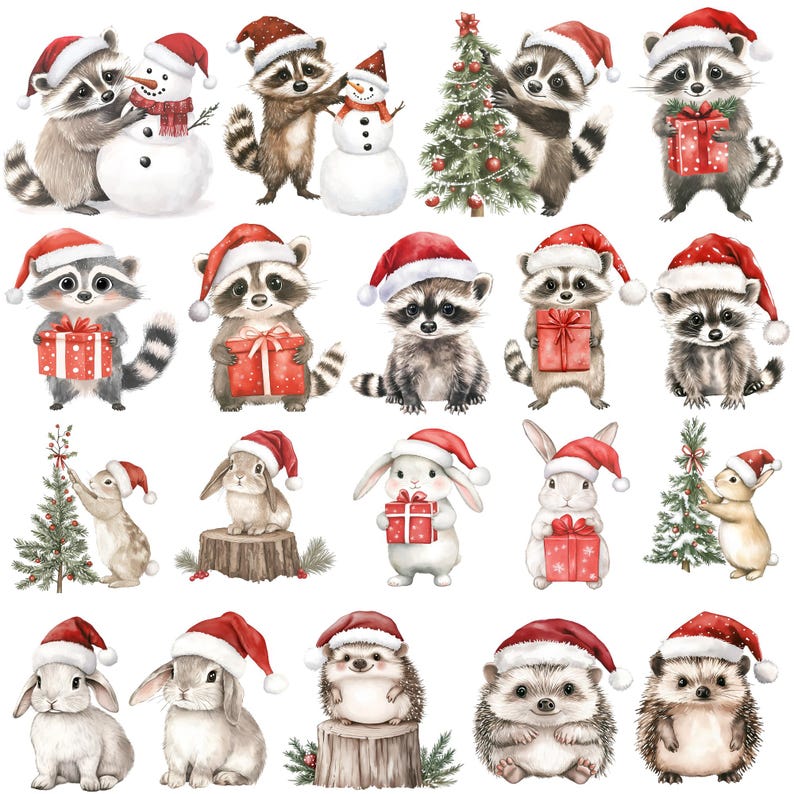 Woodland Christmas Clipart Bundle: Festive Animals, Holiday Graphics ...
