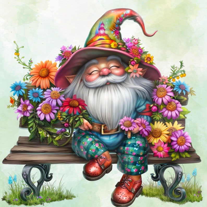 Spring Garden Gnomes Clipart Bundle: Whimsical PNG Graphics (digital ...