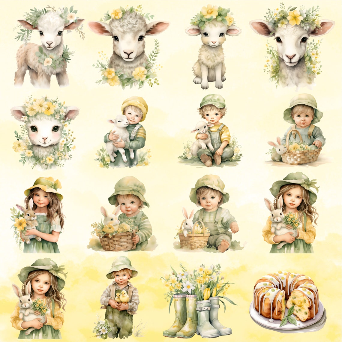 Cute Watercolor Easter Clipart Bundle, Farmhouse Easter Clipart, Easter ...