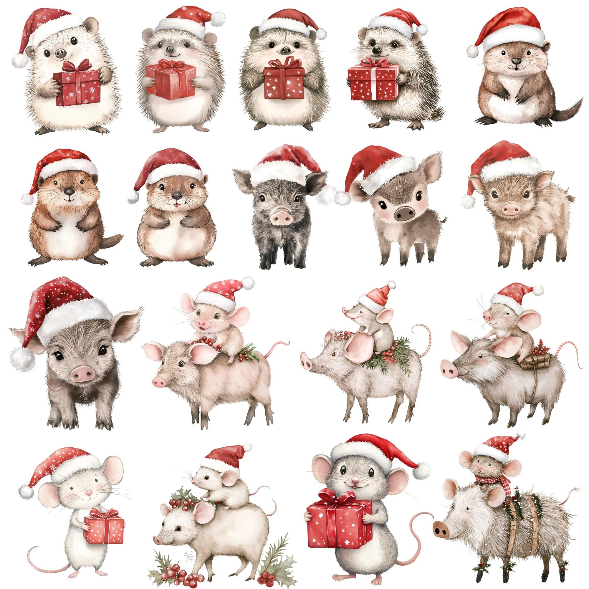 Woodland Christmas Clipart Bundle: Festive Animals, Holiday Graphics ...