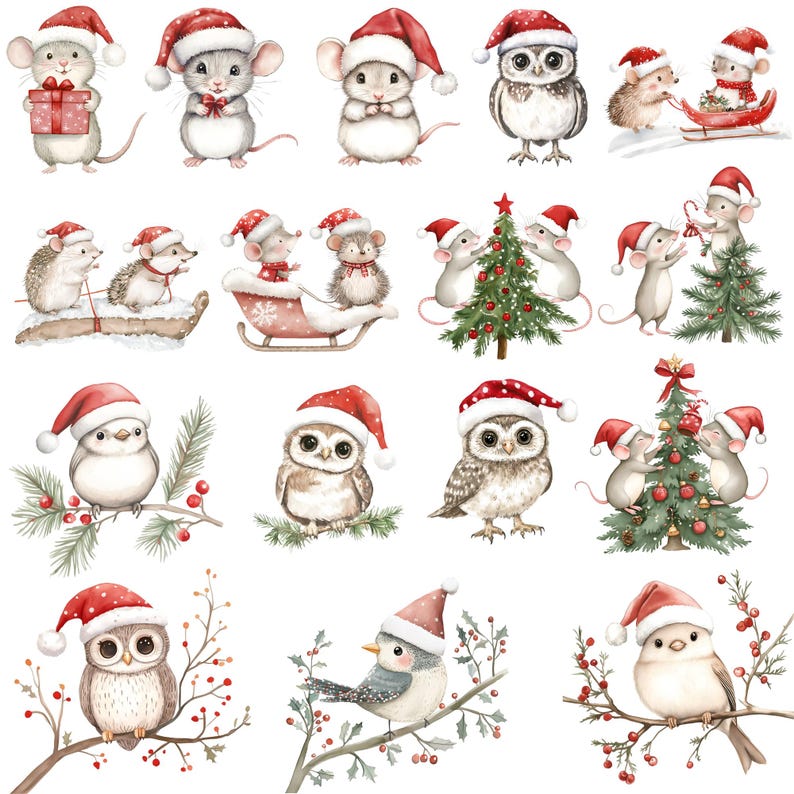 Woodland Christmas Clipart Bundle: Festive Animals, Holiday Graphics ...
