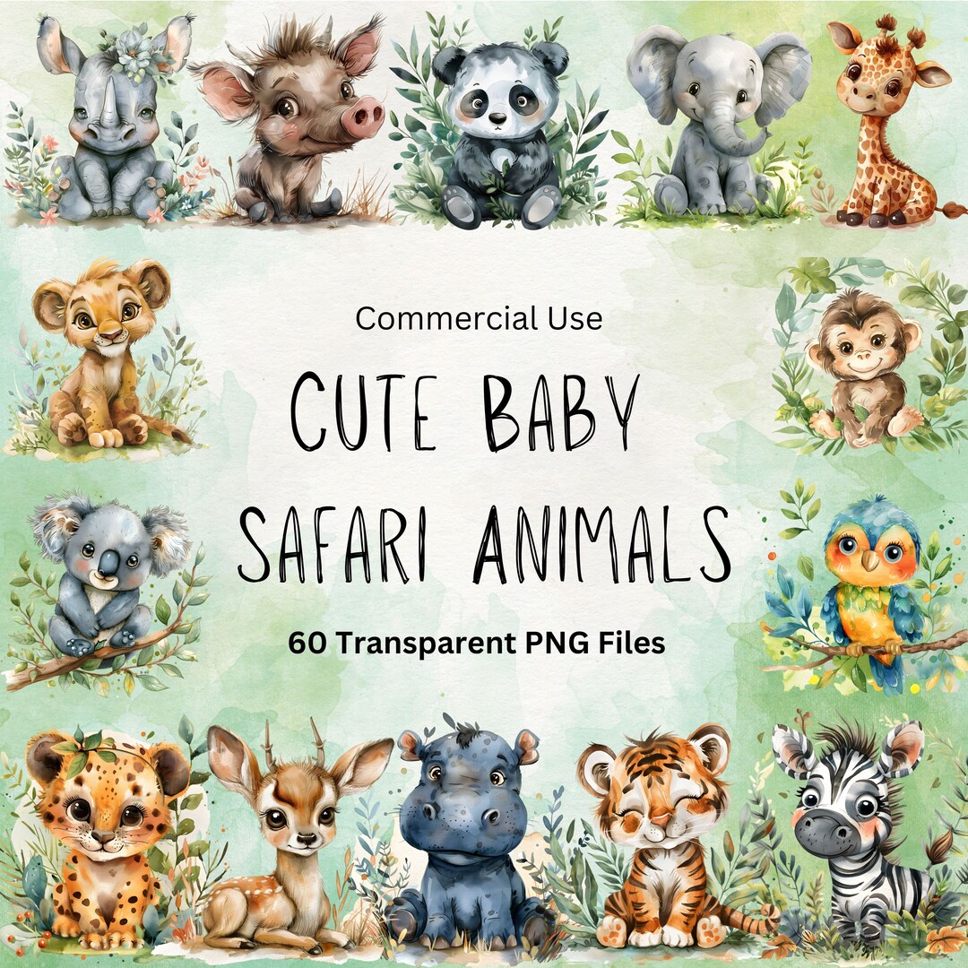 Baby Safari Animals Clipart PNG: Jungle Nursery Decor (digital Download ...