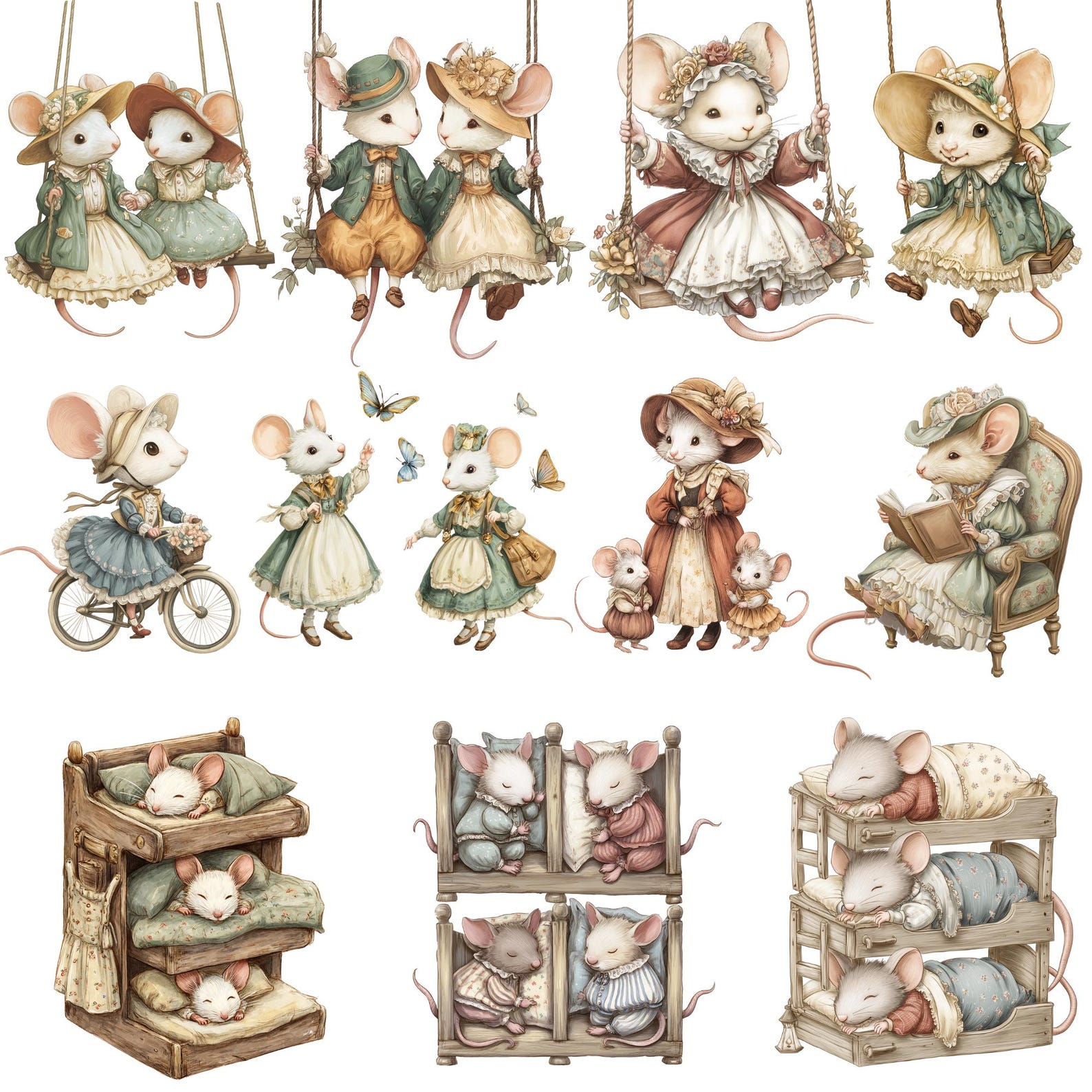 Watercolor Mouse Tales Clipart: Vintage Mice PNG Bundle (55 Designs) - Etsy