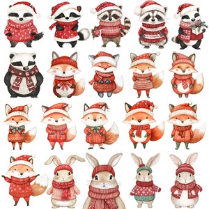 Christmas Animals Clipart Bundle, Festive Watercolor PNG (digital ...