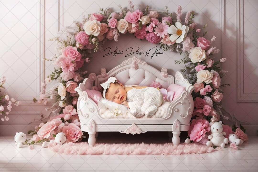 Princess Baby Bed Digital Backdrop: Floral Newborn Photography (digital ...