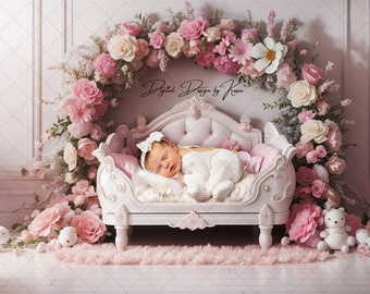 Newborn Digital Backdrop Bundle, Princess Newborn Bed, Newborn Floral ...