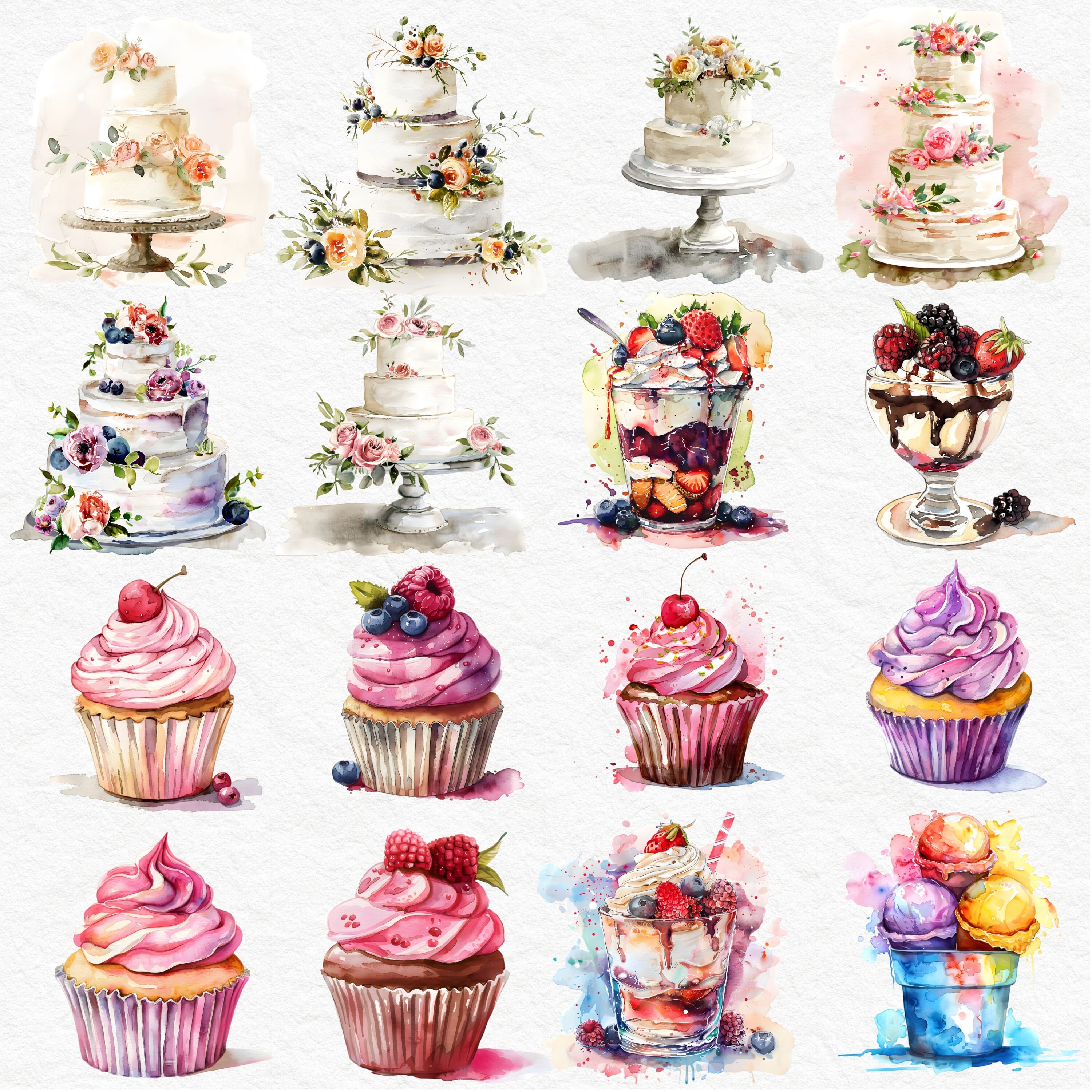 Watercolor Delicious Dessert Clipart Bundle, Premade Candy Clipart ...