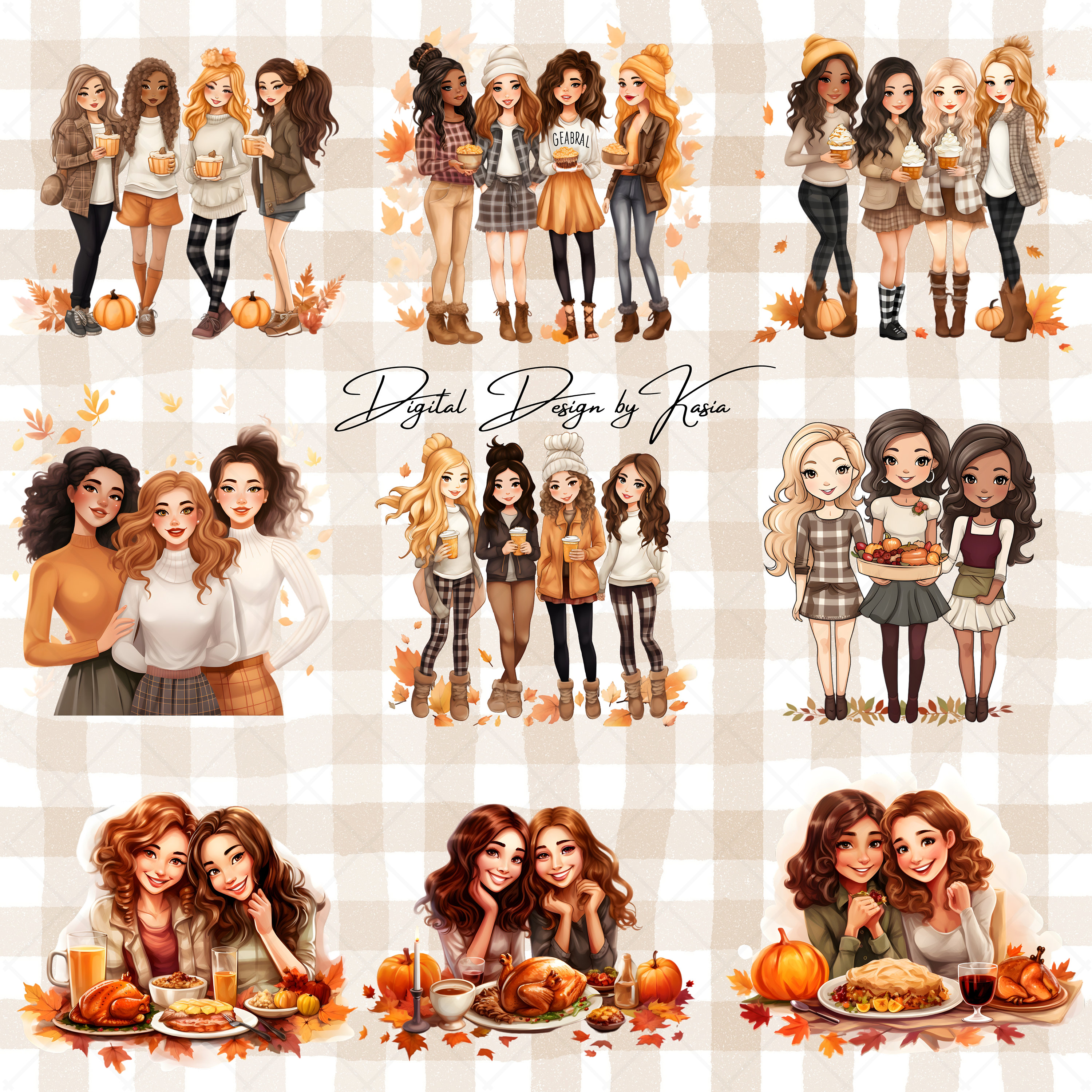Cute Best Friend Clipart Bundle, Thanksgiving Bestie Clipart, Fall Soul ...