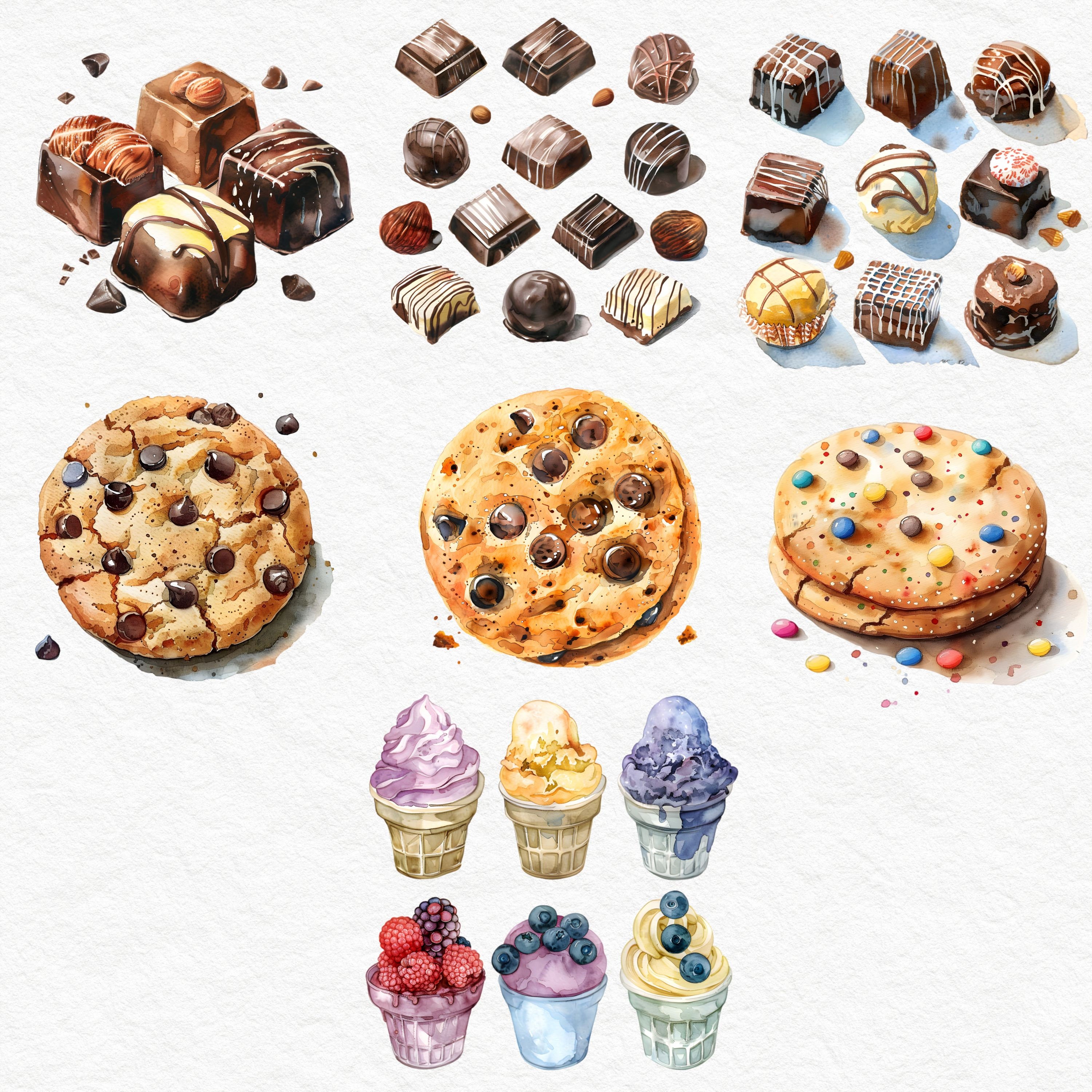 Watercolor Delicious Dessert Clipart Bundle, Premade Candy Clipart ...