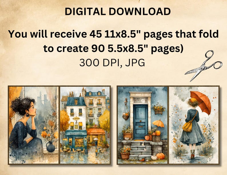 Autumn in the City Junk Journal Page: Rainy Fall Designs (digital ...