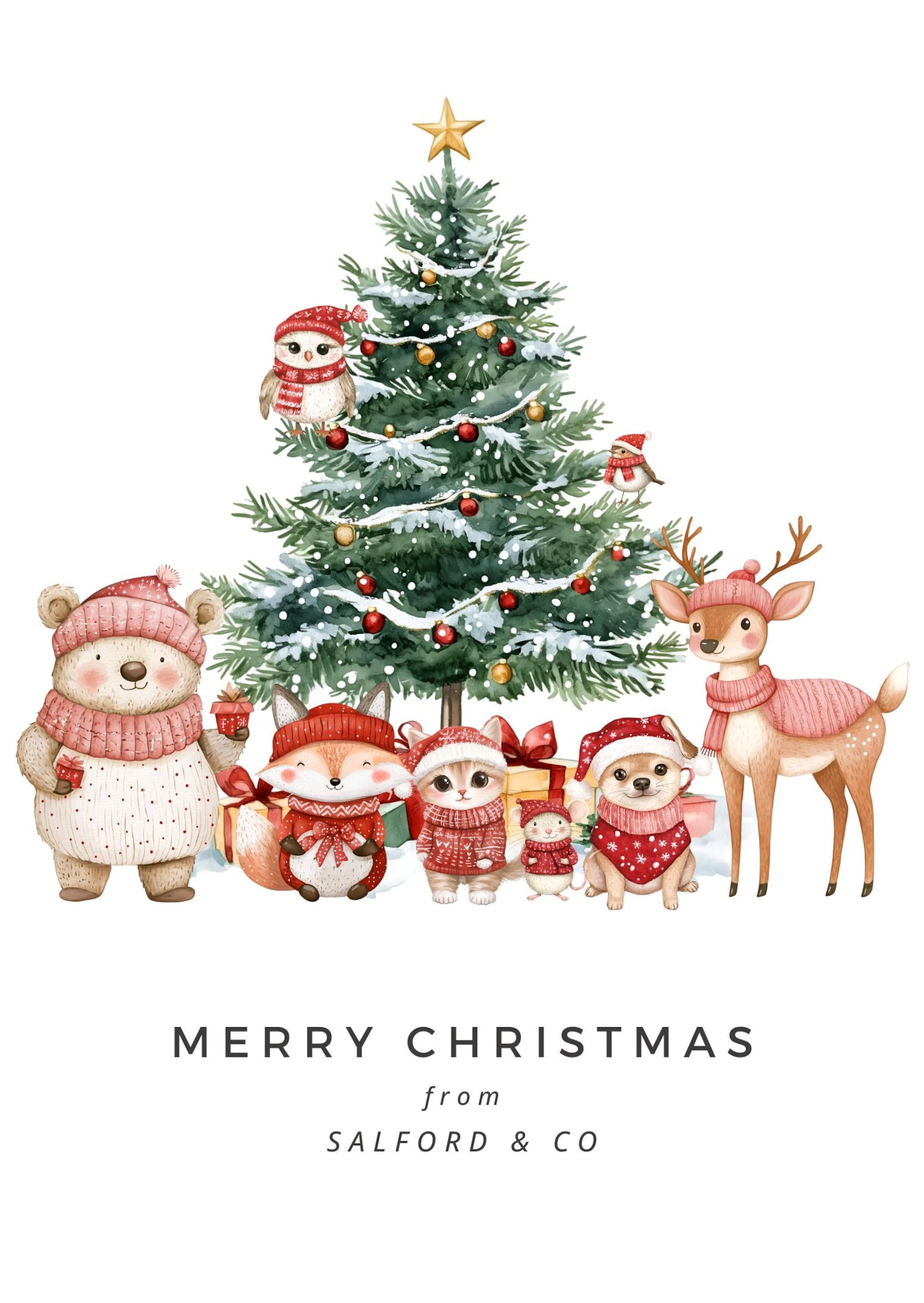 Christmas Animals Clipart Bundle, Festive Watercolor PNG (digital ...