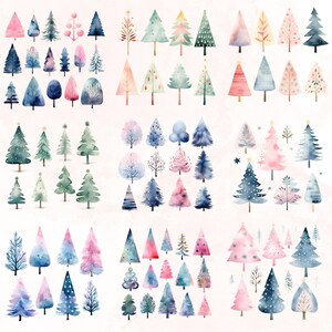 Nordic Christmas Tree Clipart: Watercolor Pine Patterns (digital ...