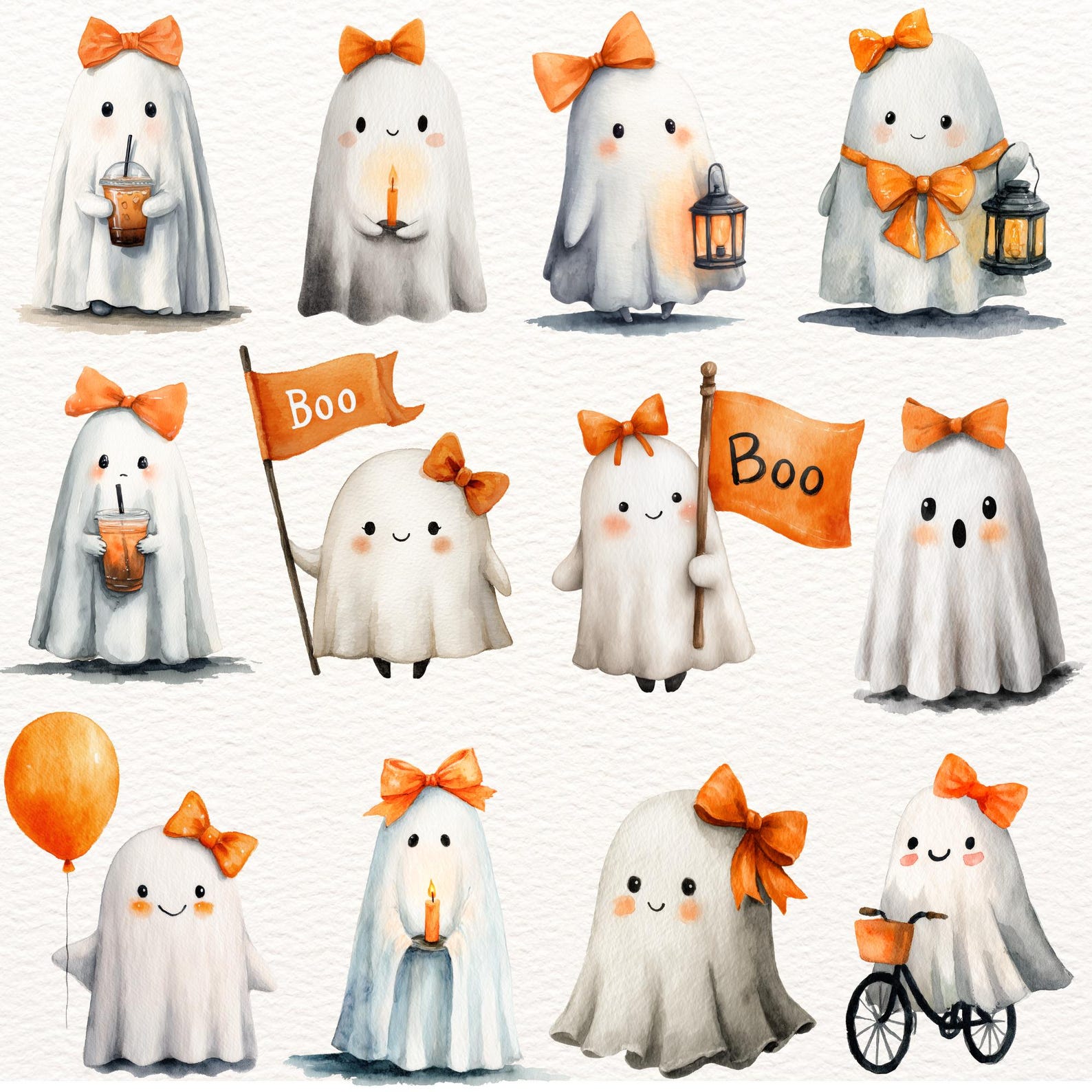 Cute Little Halloween Ghost Clipart Bundle, Halloween Graphics, Kids ...