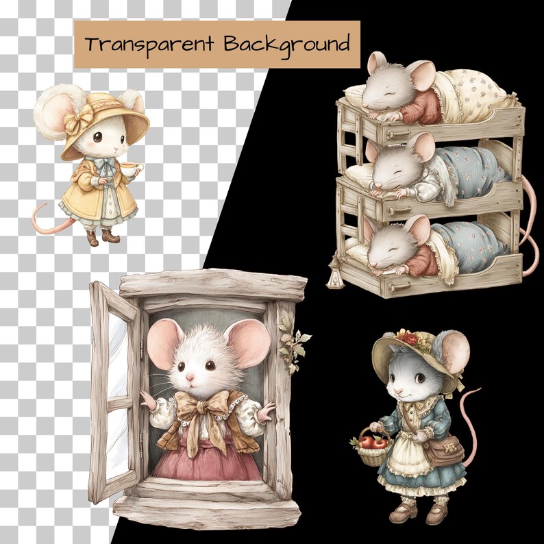Watercolor Mouse Tales Clipart: Vintage Mice PNG Bundle (55 Designs) - Etsy