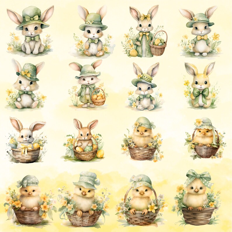 Cute Watercolor Easter Clipart Bundle, Farmhouse Easter Clipart, Easter ...