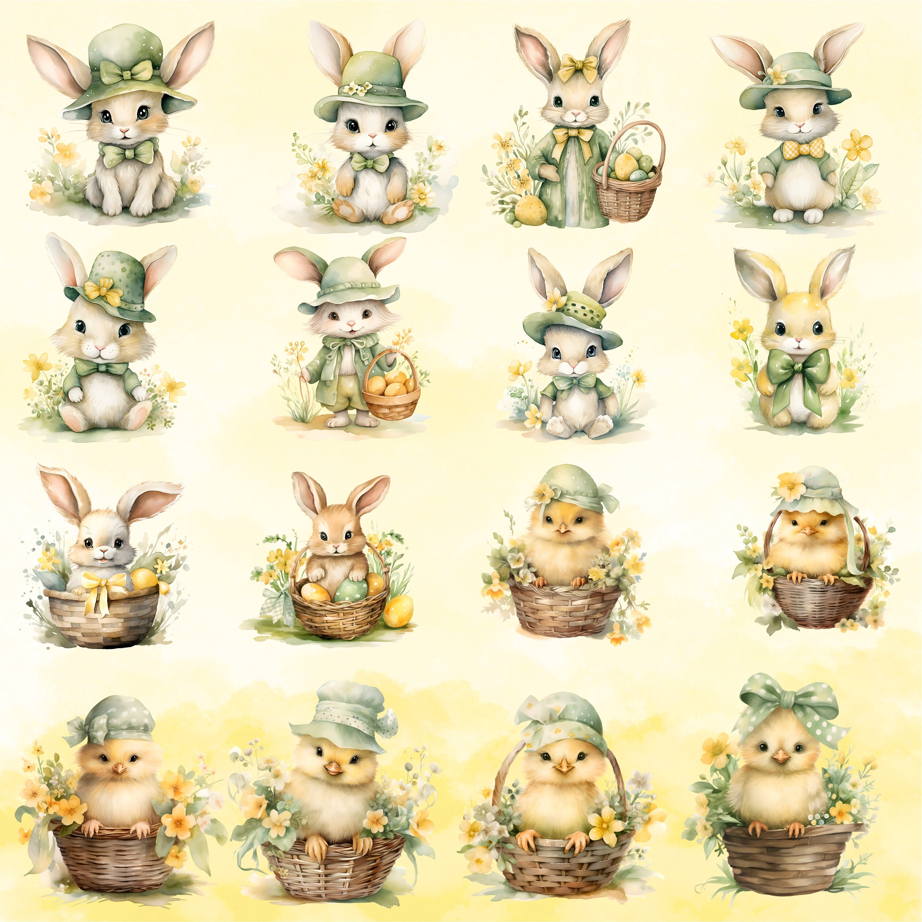 Cute Watercolor Easter Clipart Bundle, Farmhouse Easter Clipart, Easter ...