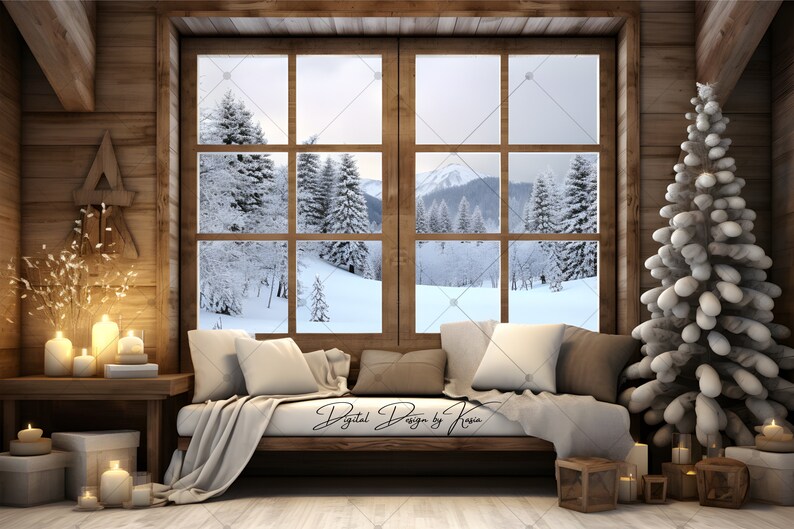 Christmas Cabin Digital Backdrop, Mountain Cabin Christmas Digital ...