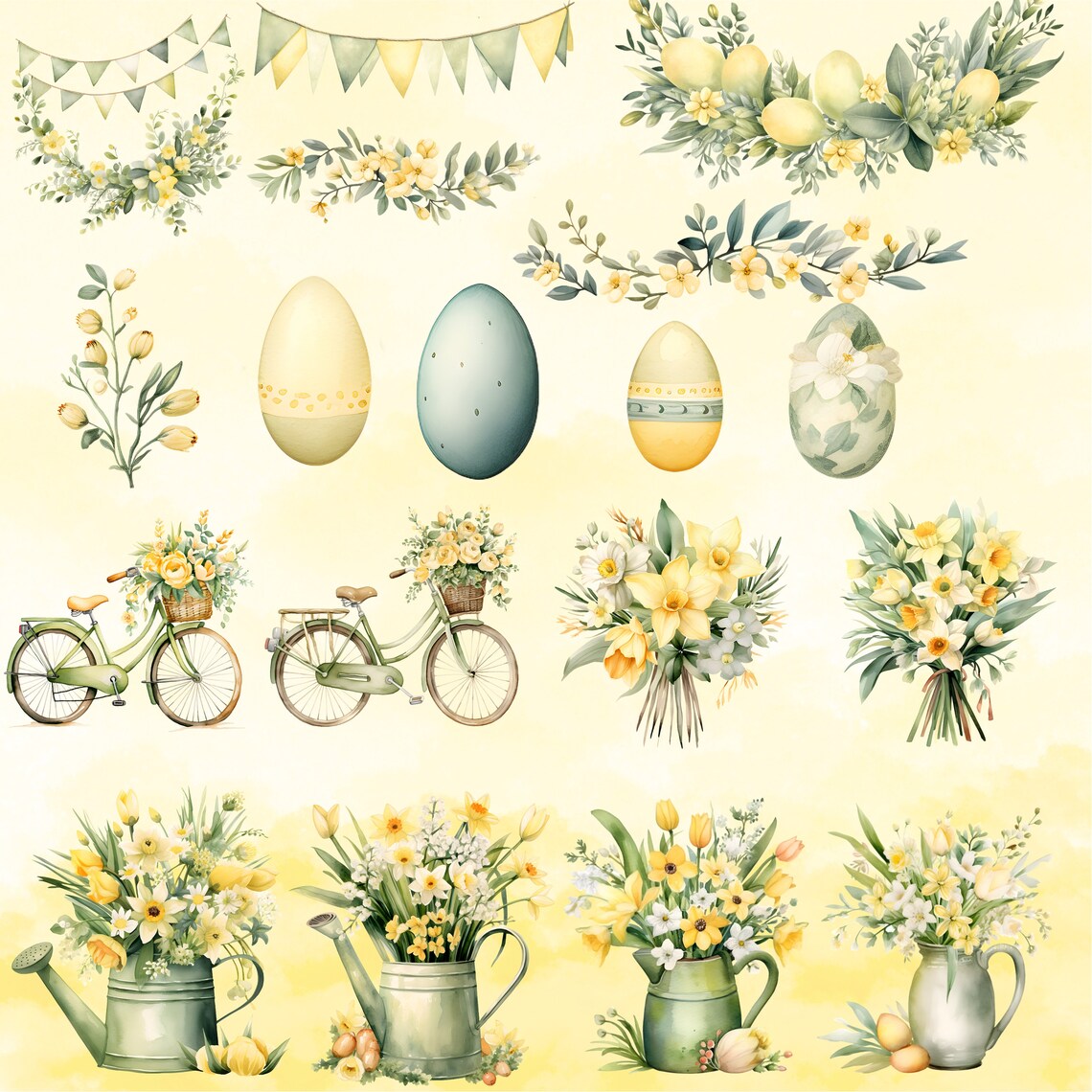 Cute Watercolor Easter Clipart Bundle, Farmhouse Easter Clipart, Easter ...