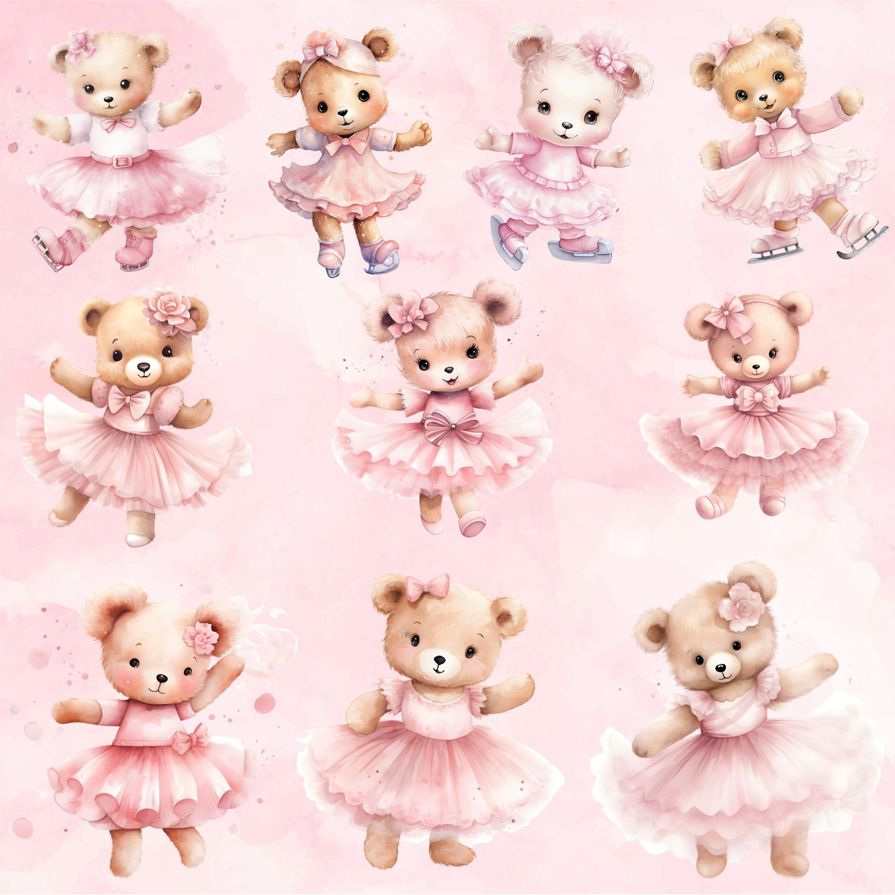 Pink Teddy Bear Clipart, Cute Watercolor Pink Babyshower Clipart PNG ...