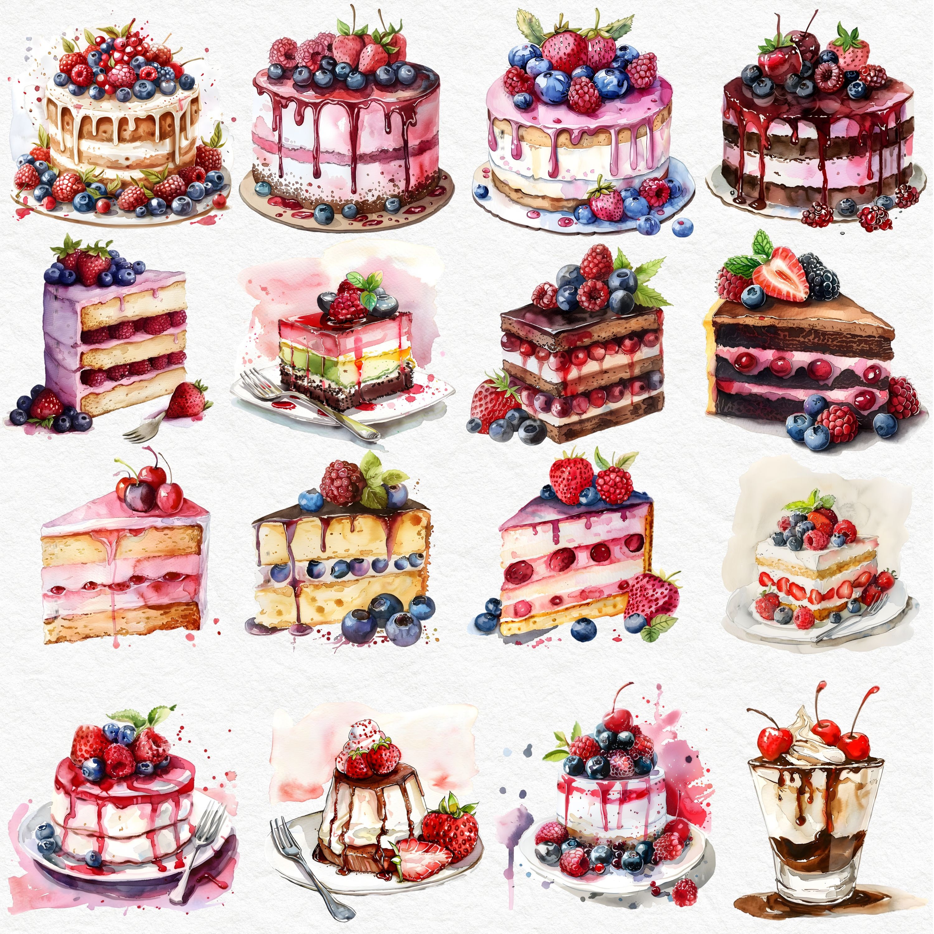 Watercolor Delicious Dessert Clipart Bundle, Premade Candy Clipart ...