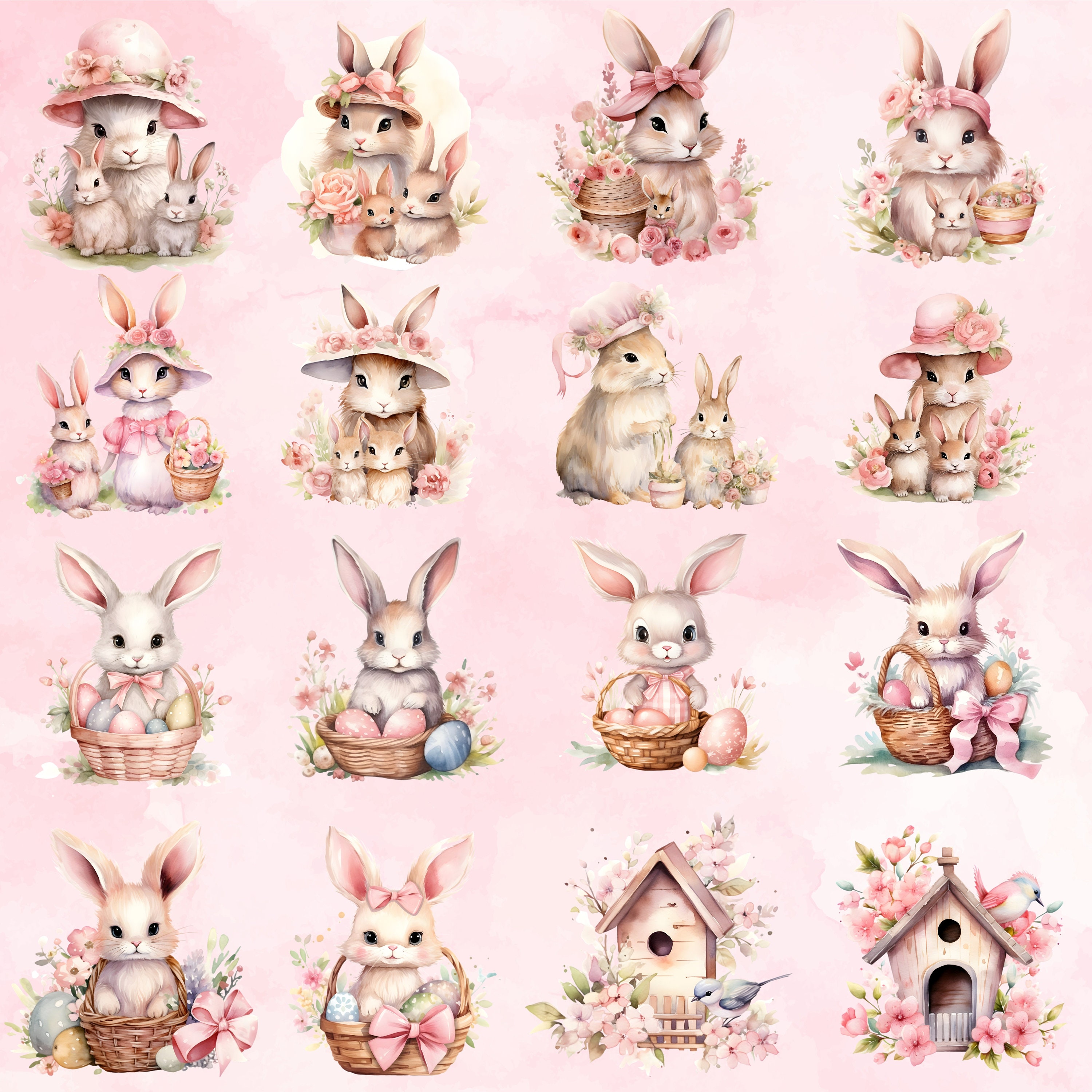 Watercolor Happy Easter Clipart Bundle, Farmhouse Easter Clipart ...