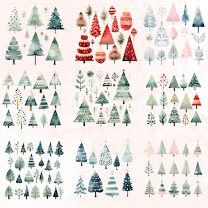 Nordic Christmas Tree Clipart: Watercolor Pine Patterns (digital ...